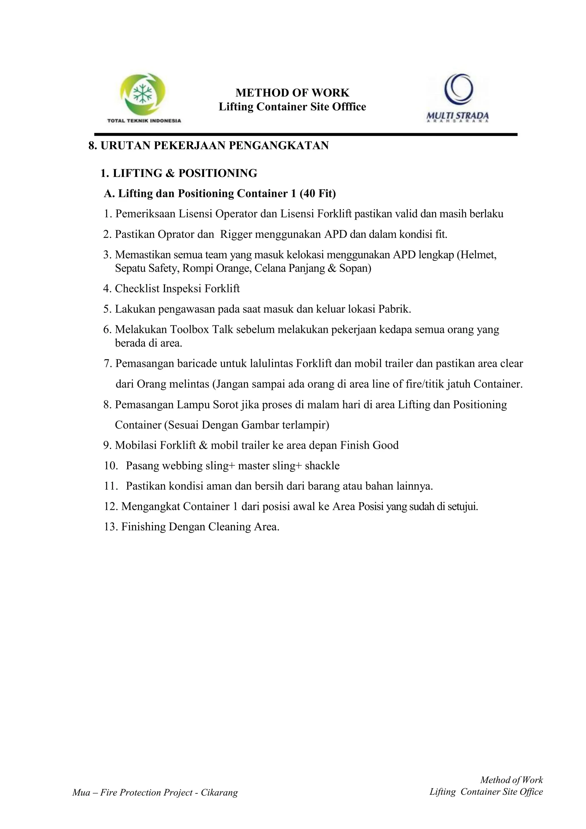 Method Of Work Unloading Container With Forklift.docx