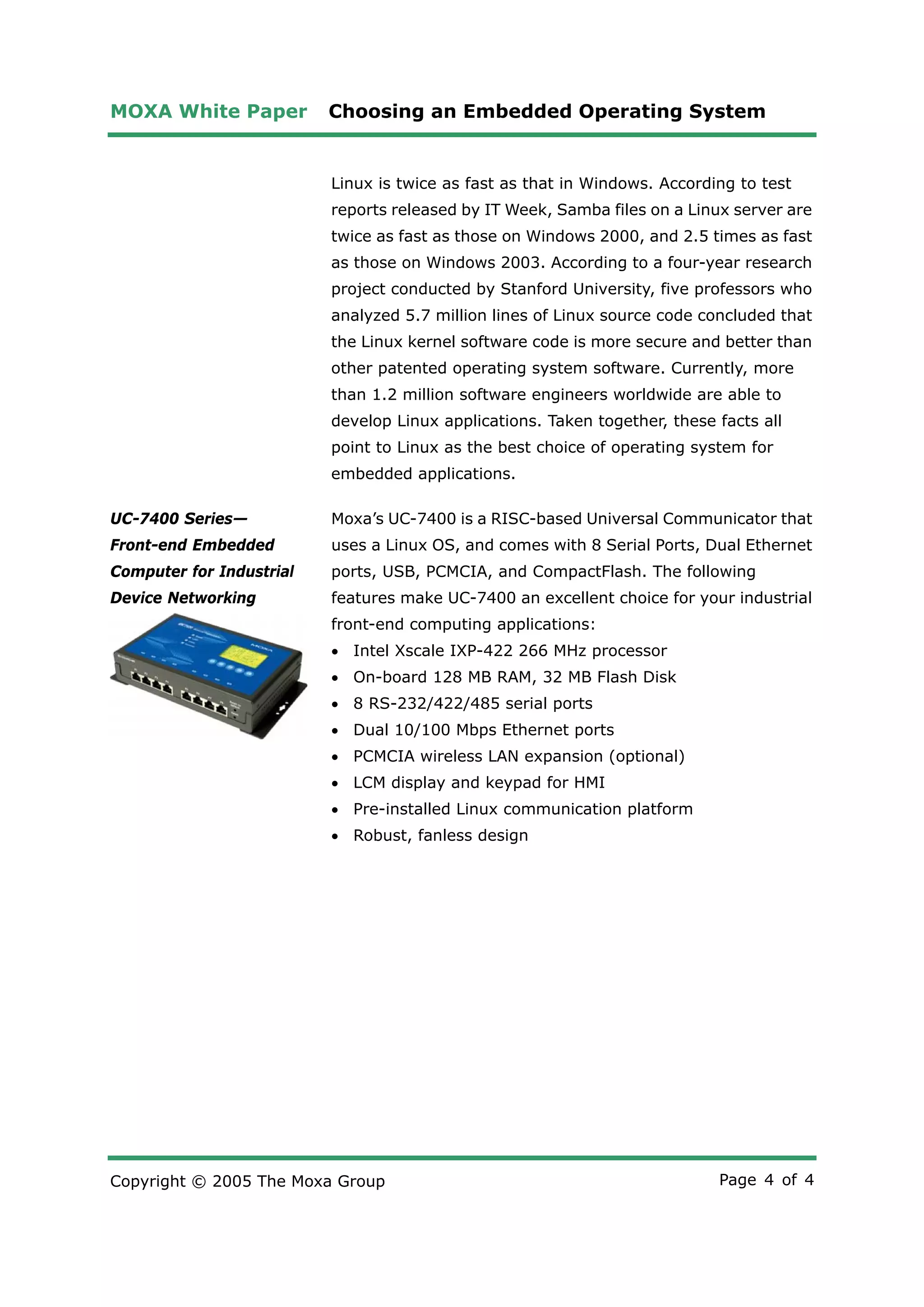 Moxa Tech White Paper - Choosing An Embedded Operating System | PDF