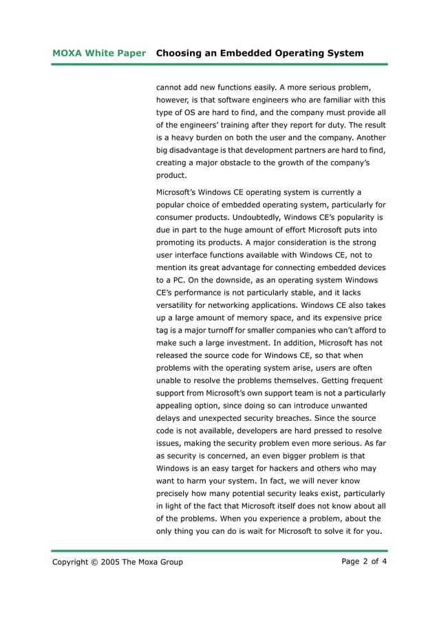 Moxa Tech White Paper - Choosing An Embedded Operating System | PDF