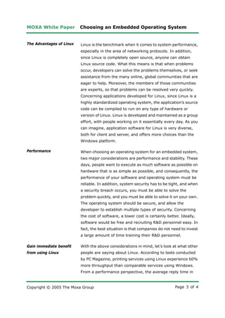 Moxa Tech White Paper - Choosing An Embedded Operating System | PDF