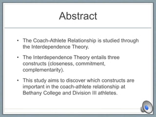 The Interdependence Theory and the Coach-Athlete Relationship by ...