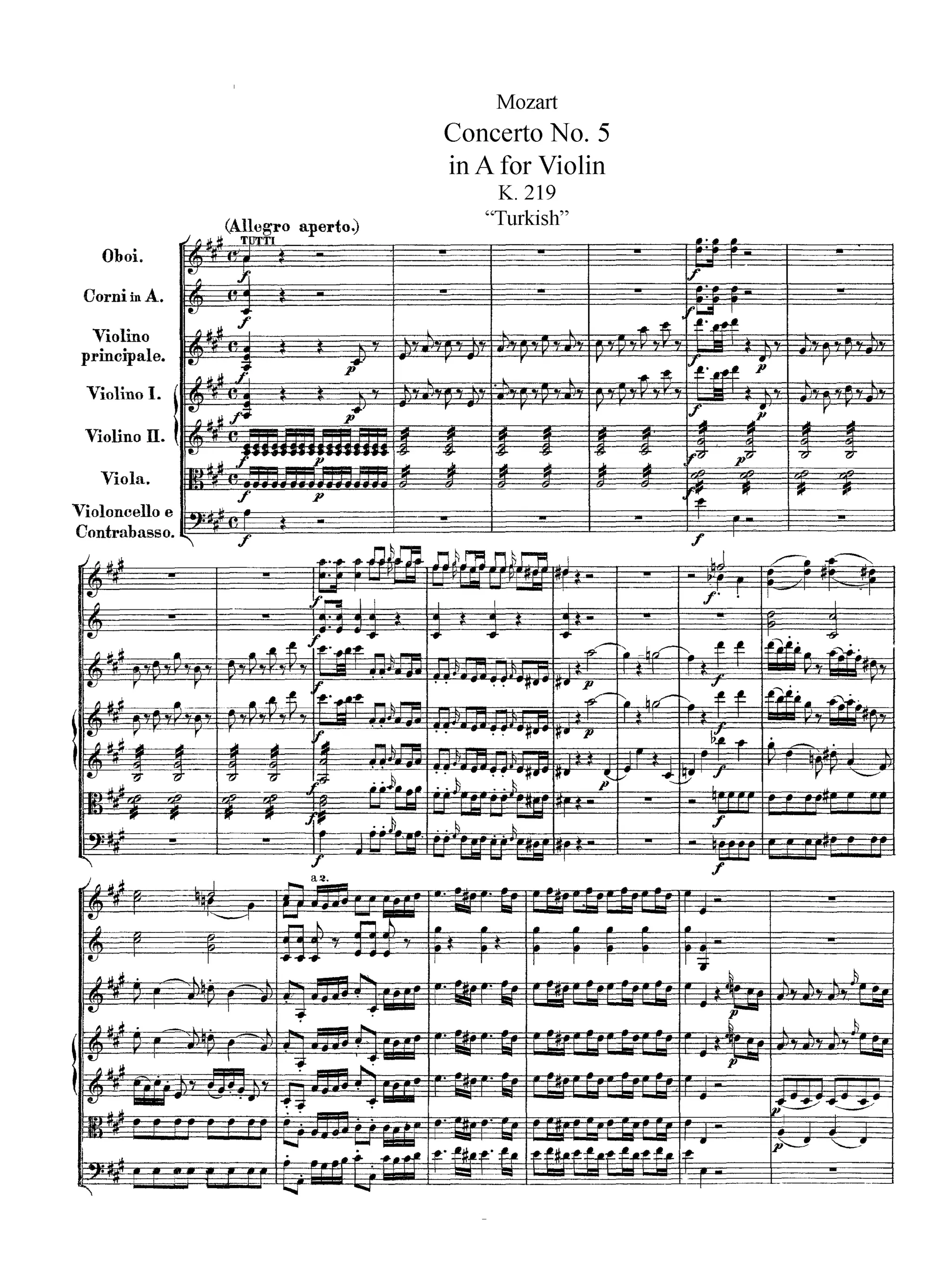 Mozart violin concerto no.5 in a, k.219 - partitura completa - full ...