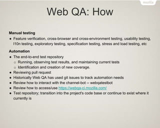 Mozilla Web QA: Who, What, Why, How | PPT