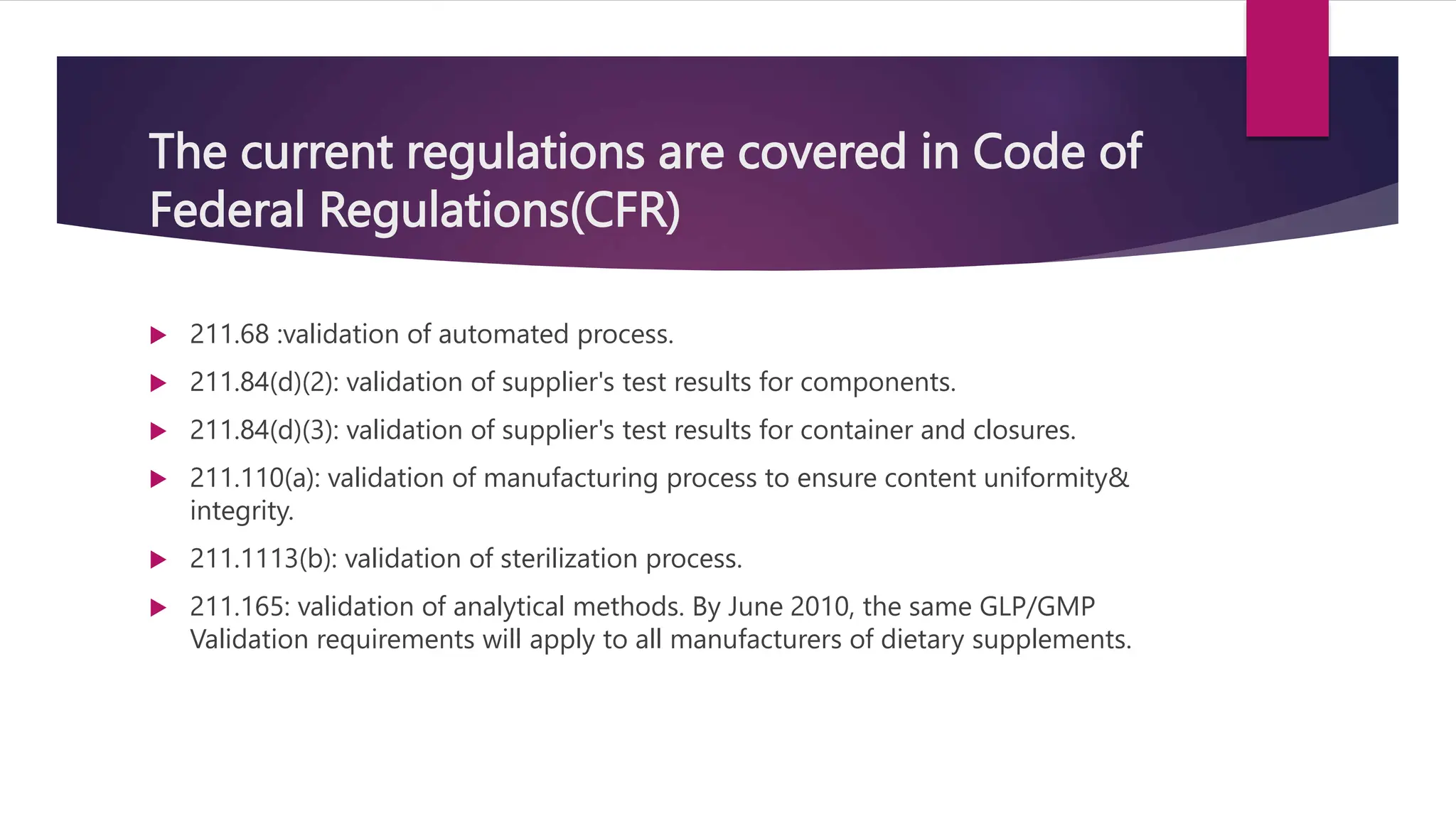 Types of Validation and Government Regulations | PPTX