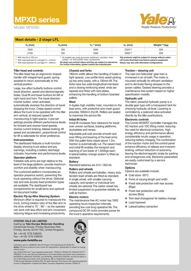 Xe nâng bán tự động Yale MP20XD | PDF