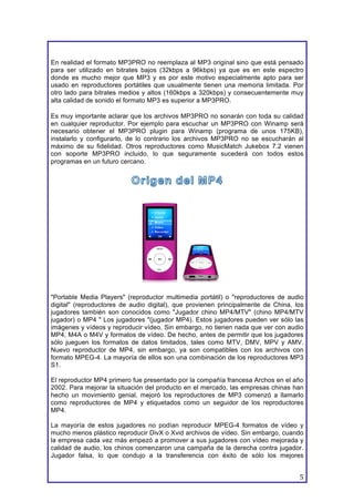 Historia del Mp3, Mp4 y sus formatos existentes | PDF