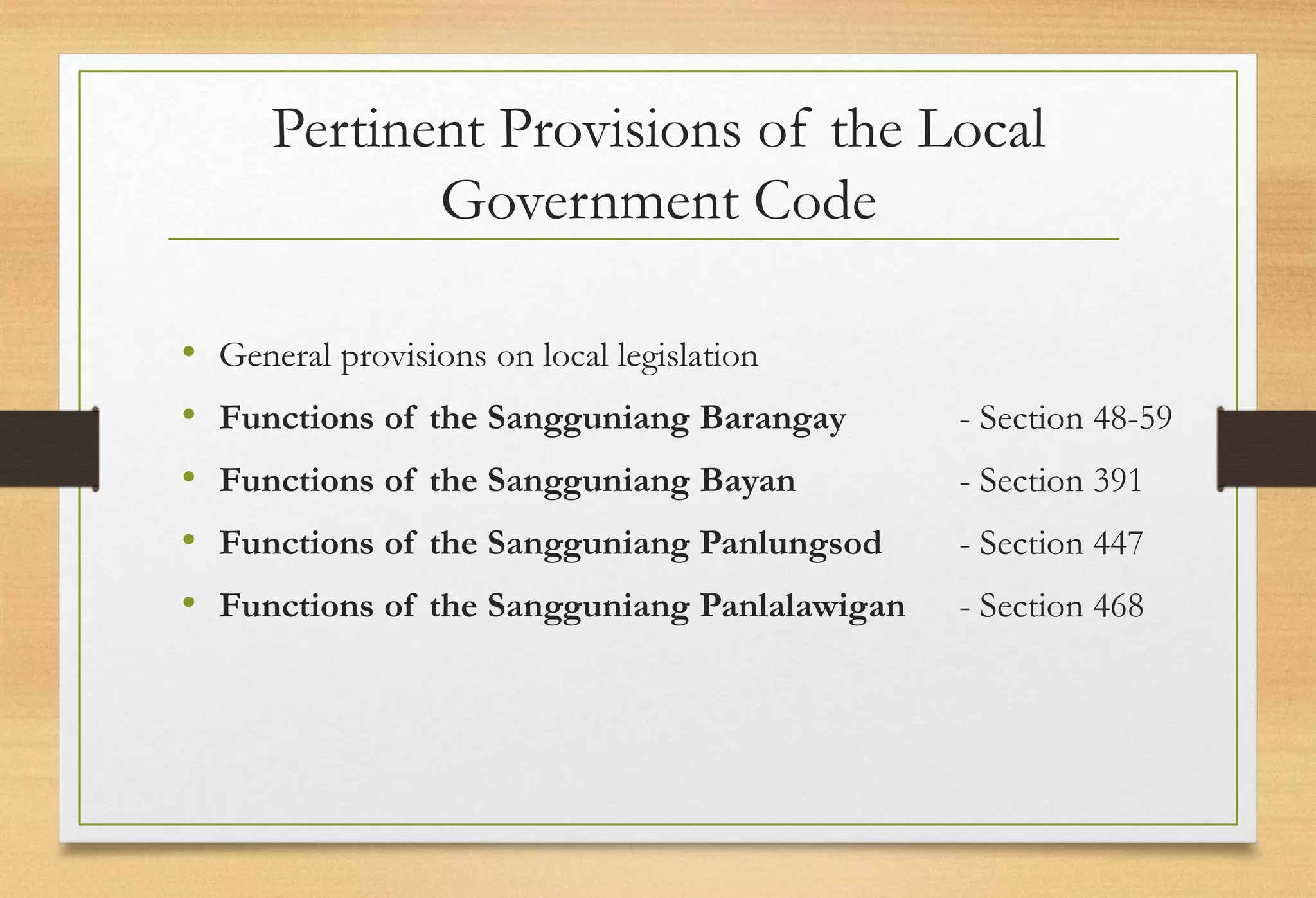 The Local Legislative Process: Powers and Functions of the Sanggunian | PDF