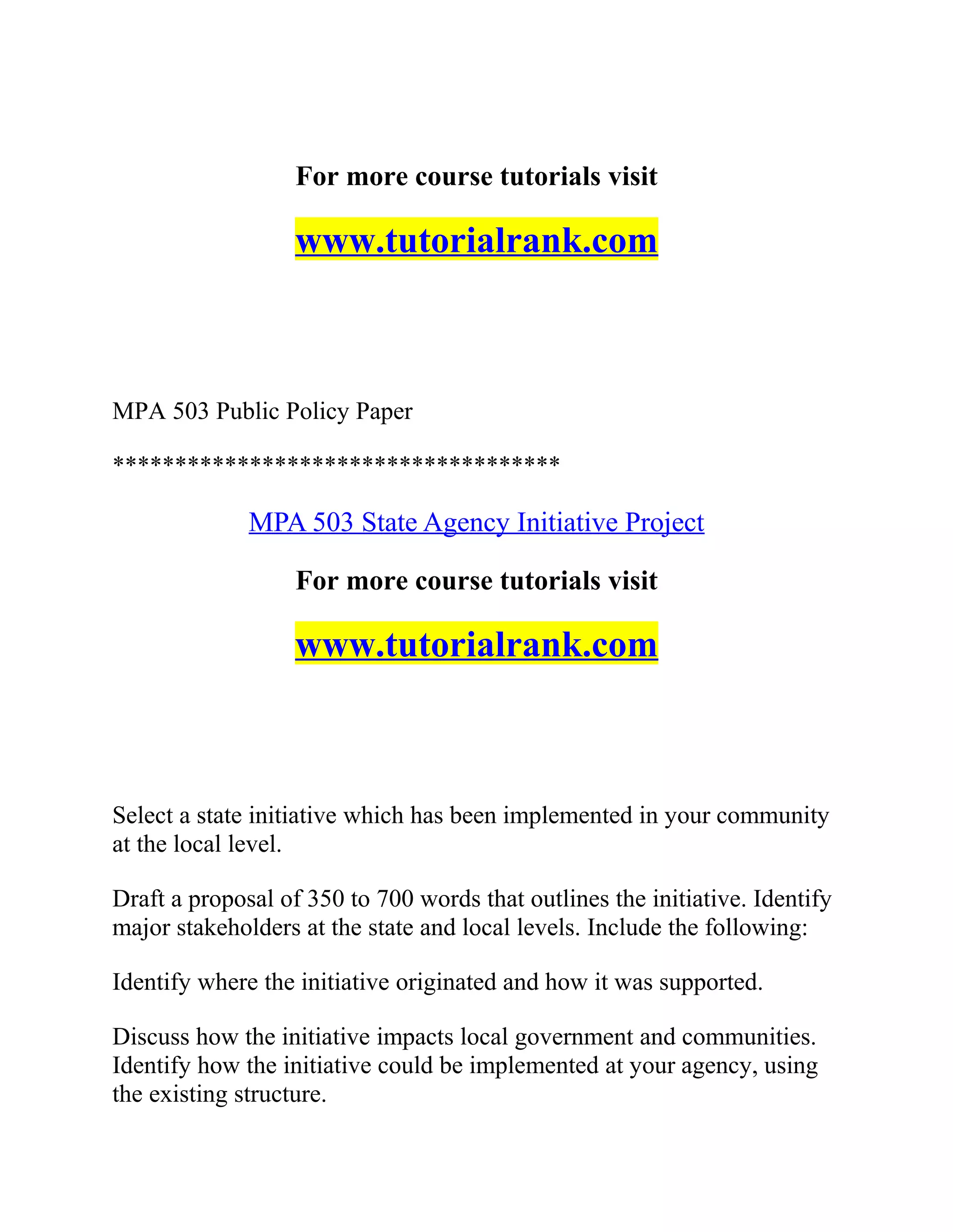 MPA 503 Inspiring Innovation / tutorialrank.com