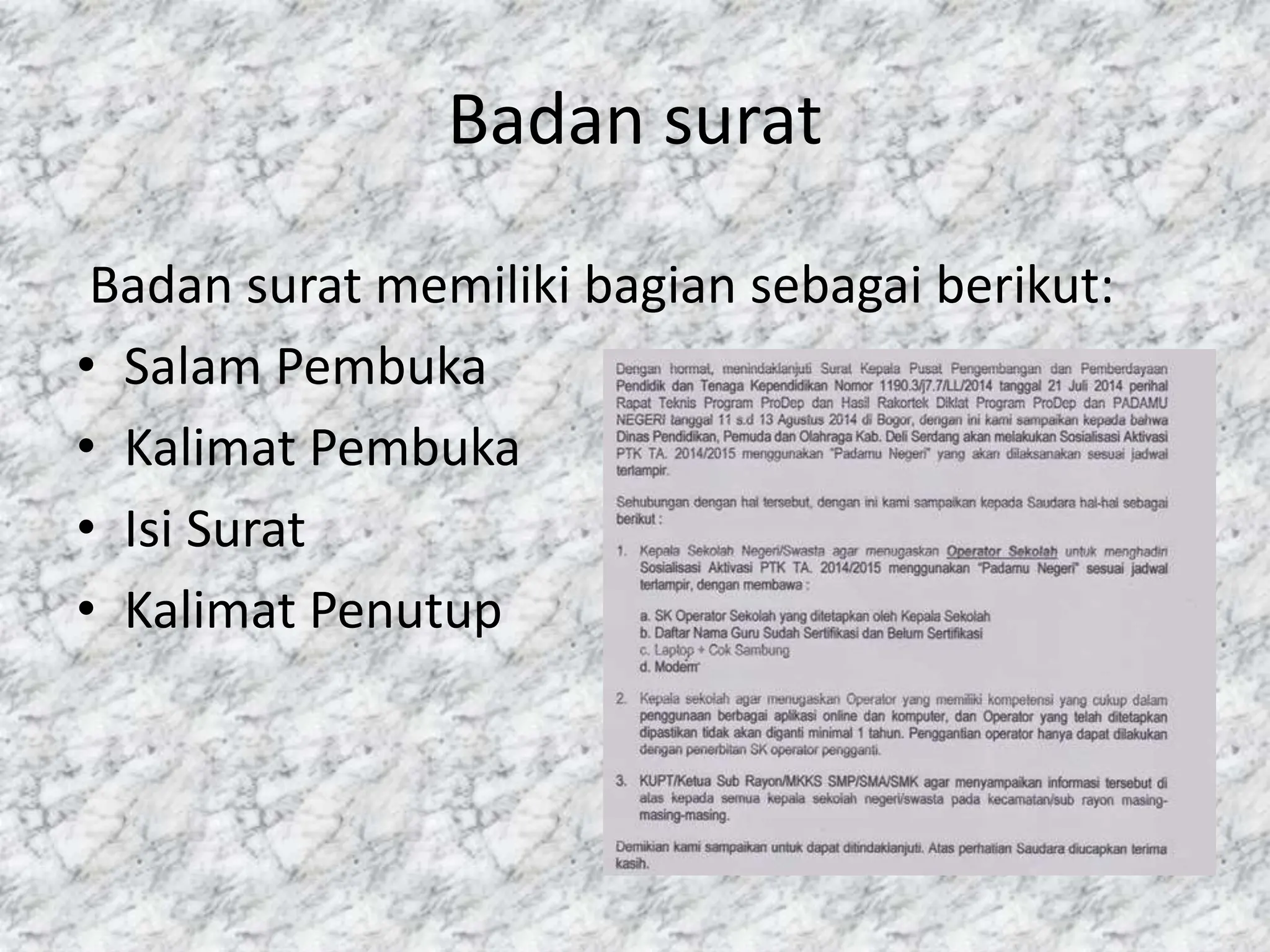 Dasar surat menyurat, bagian bentuk surat. Melakukan prosedur ...