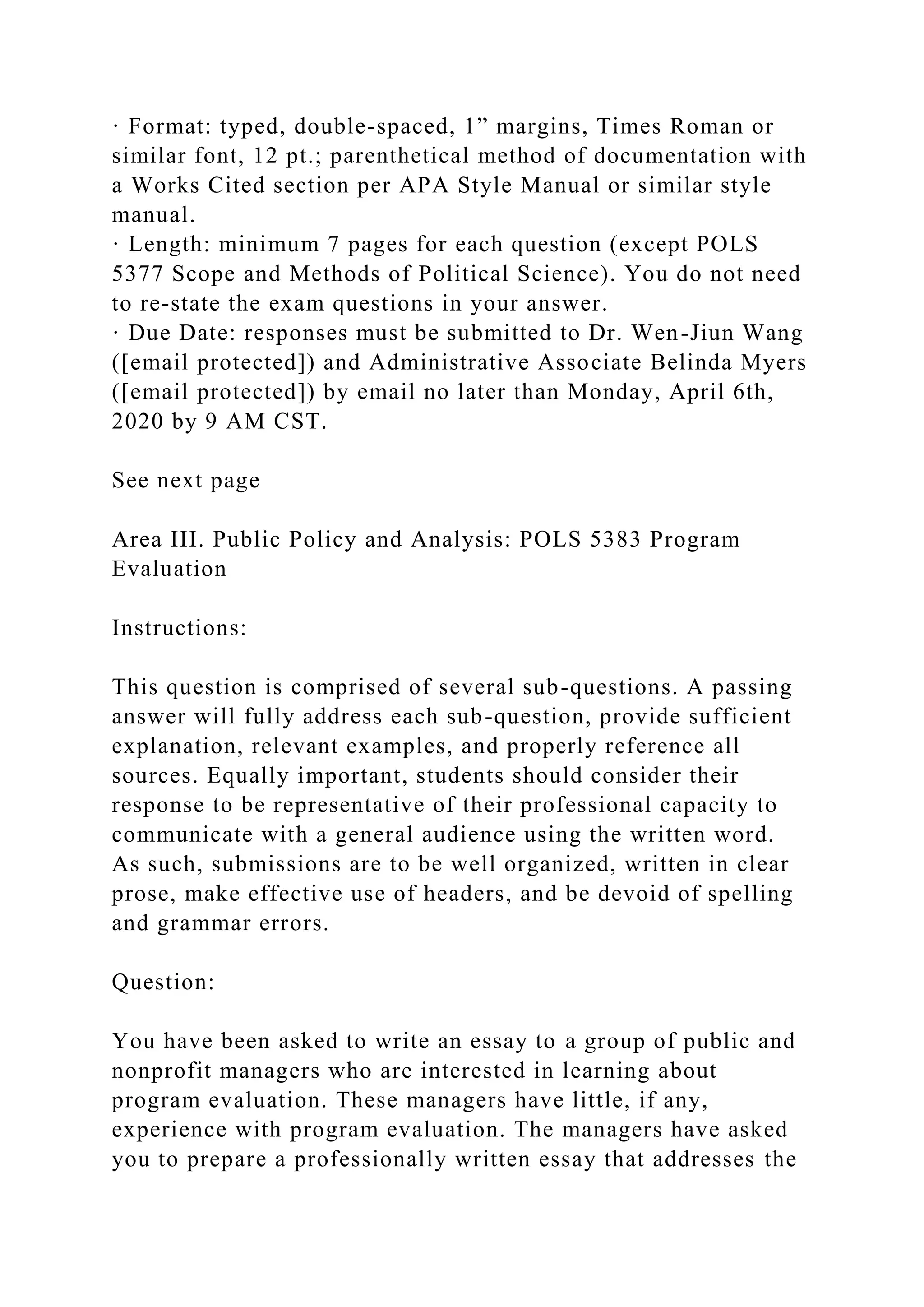 MPA Comprehensive Examination – Spring 2020Student Name Eric .docx ...