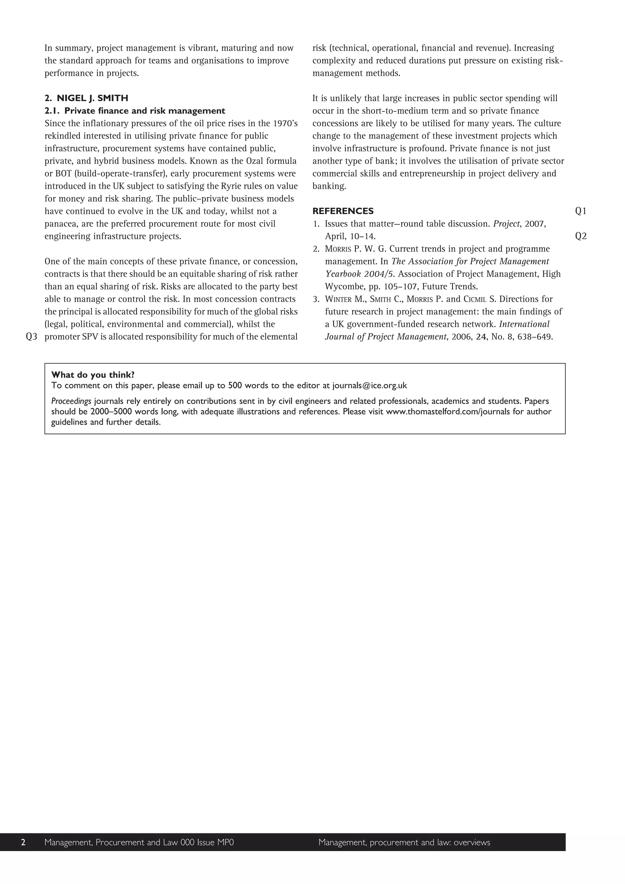 Overview of developments in project management - ICE MPL Proceedings | PDF