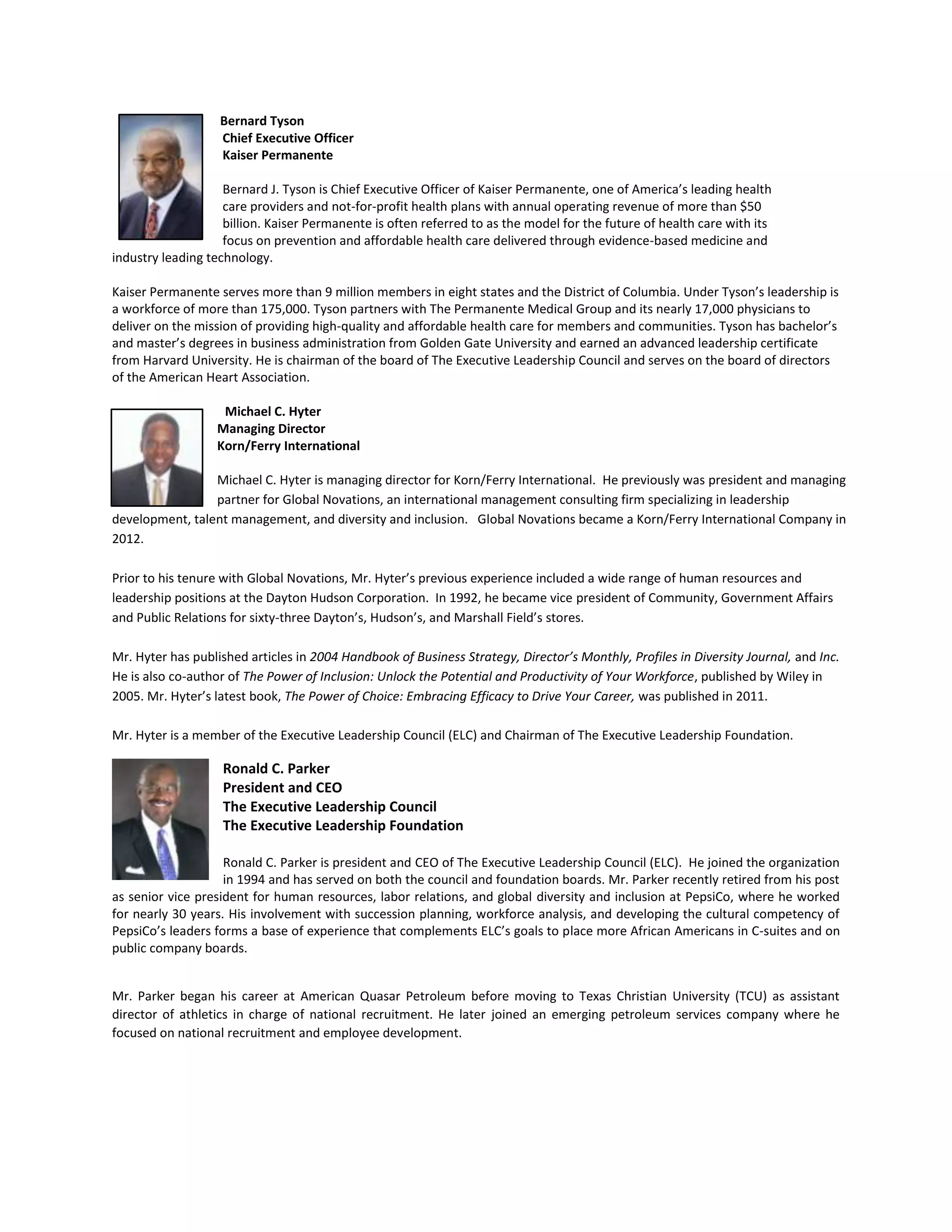 The Executive Leadership Council and Foundation Leadership Bios | DOCX