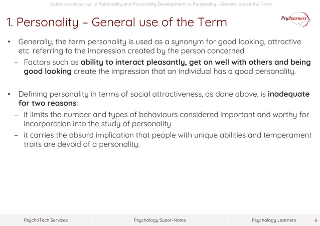 Definition and Concept of Personality and Personality Development | PPT