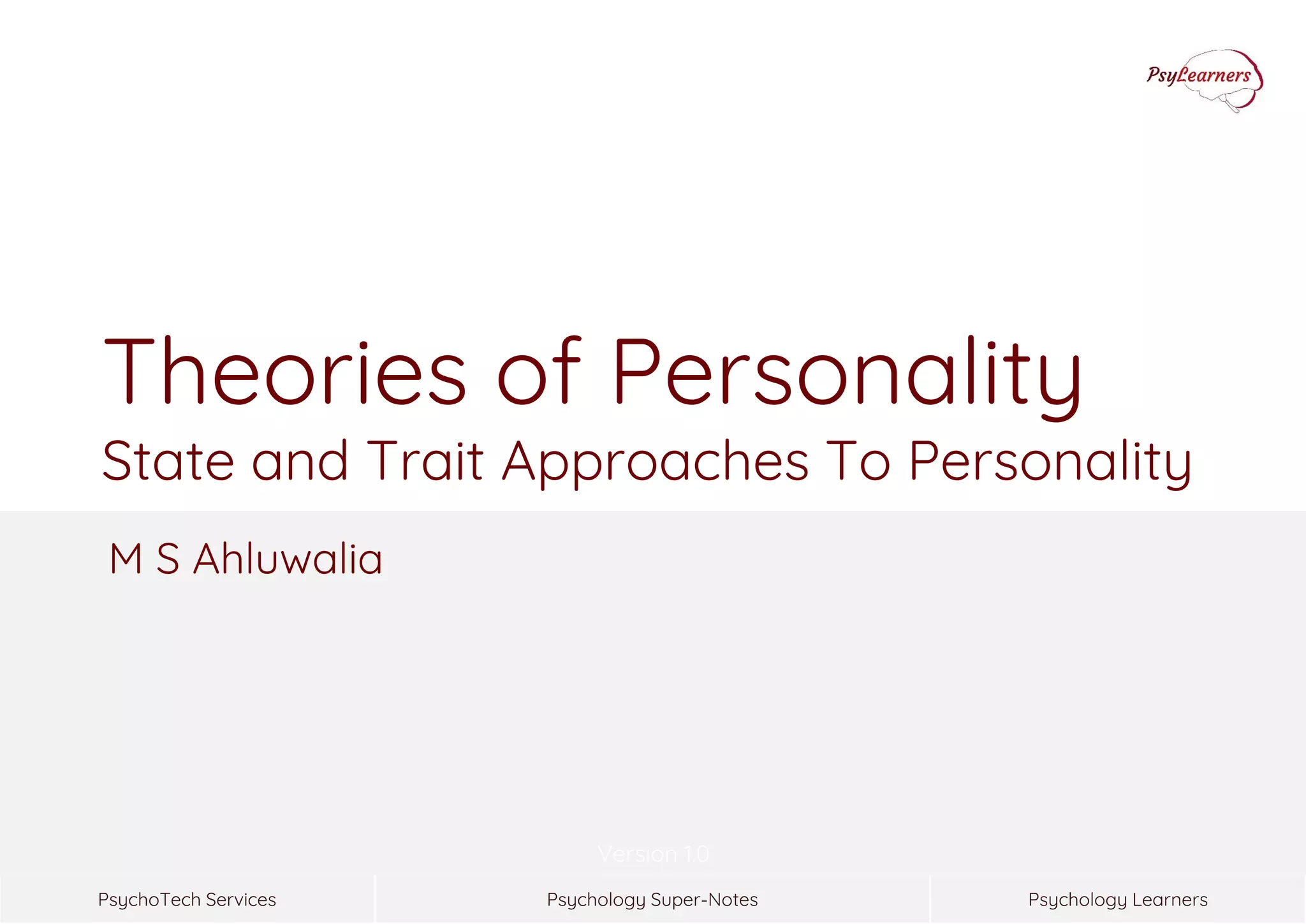 Theories of Personality: State and Trait Approaches to Personality | PDF