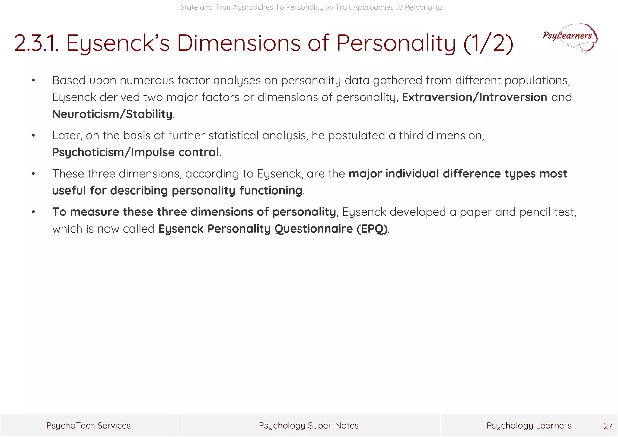 Theories of Personality: State and Trait Approaches to Personality | PDF