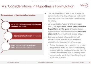 Hypothesis Formulation in Psychological Research | PPT