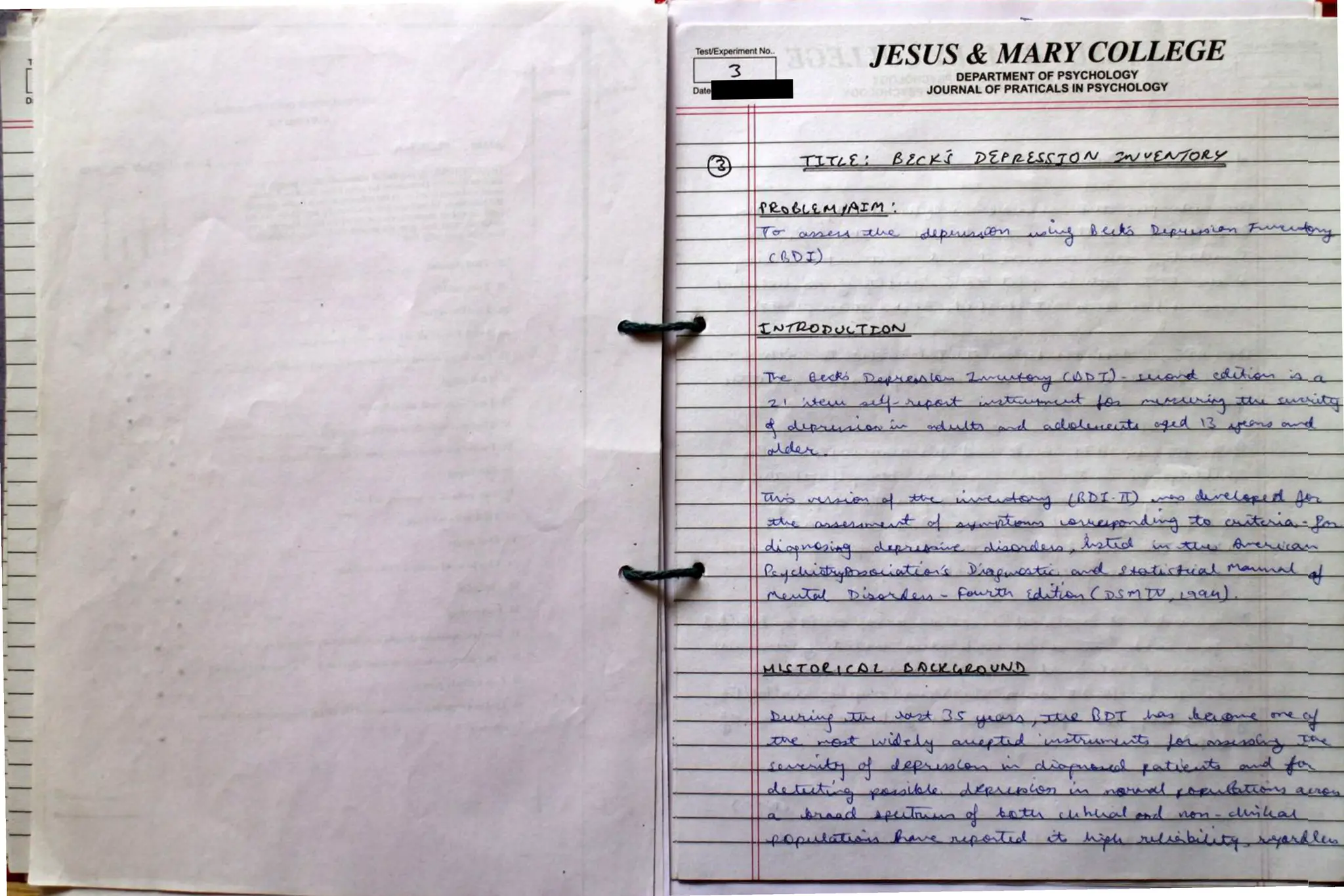 IGNOU Sample Practical File for MPCE014 Clinical Psychology MS | PDF