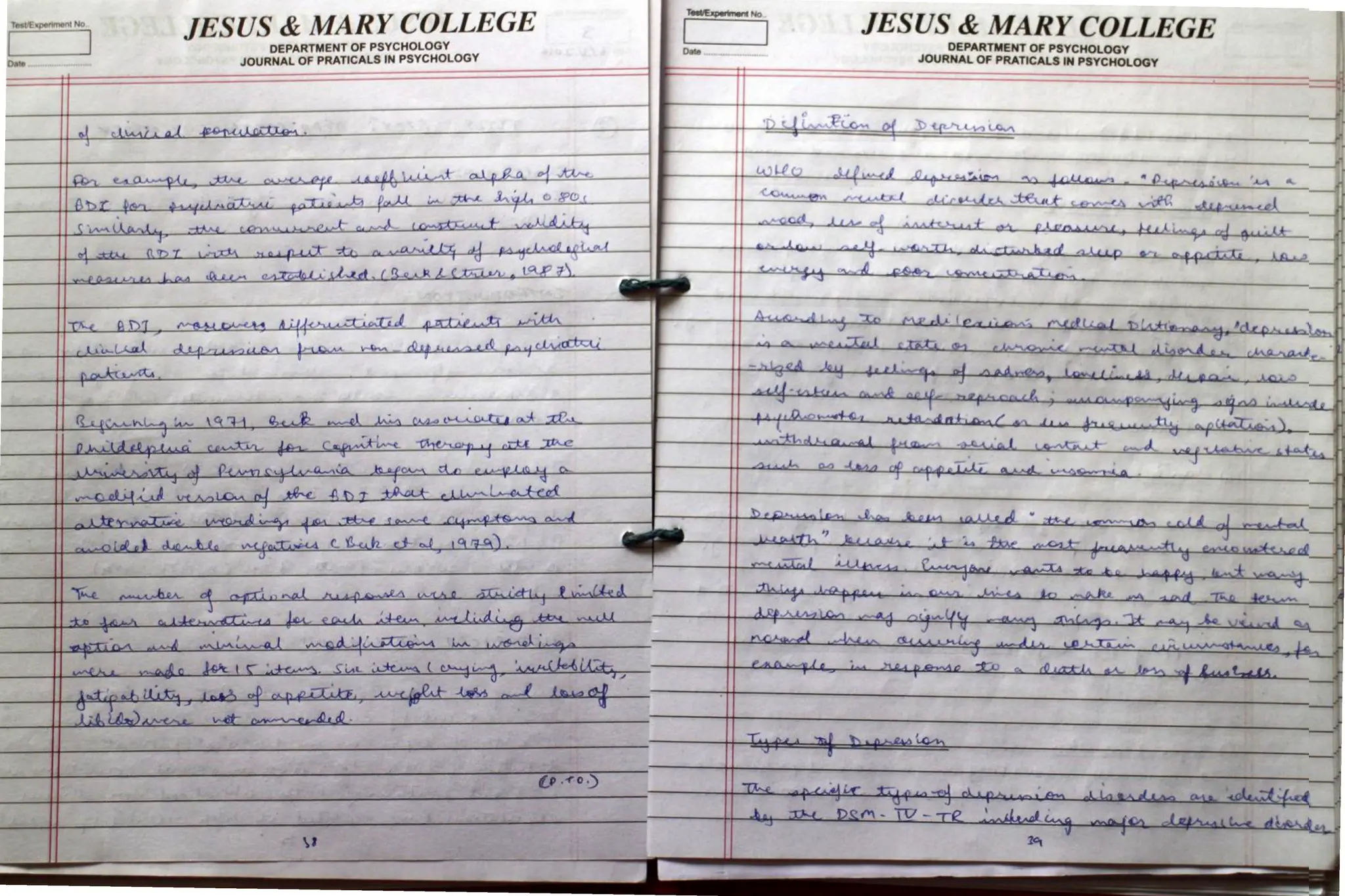 IGNOU Sample Practical File for MPCE014 Clinical Psychology MS | PDF