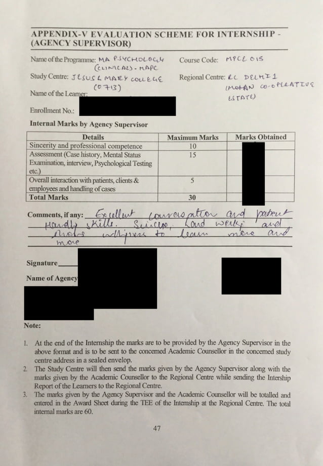 IGNOU Sample Internship File for MPCE015 MS | PDF