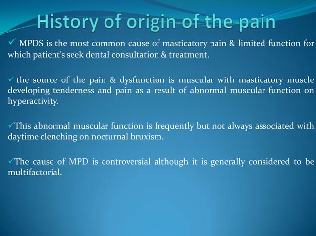 Myofacial pain dysfunction syndrome | PPTX | Dental Health | Diseases ...