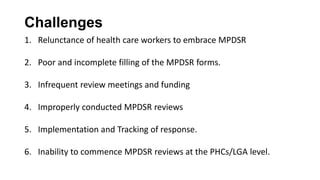 Maternal and Perinatal Death Surveillance and Response, Delta State ...
