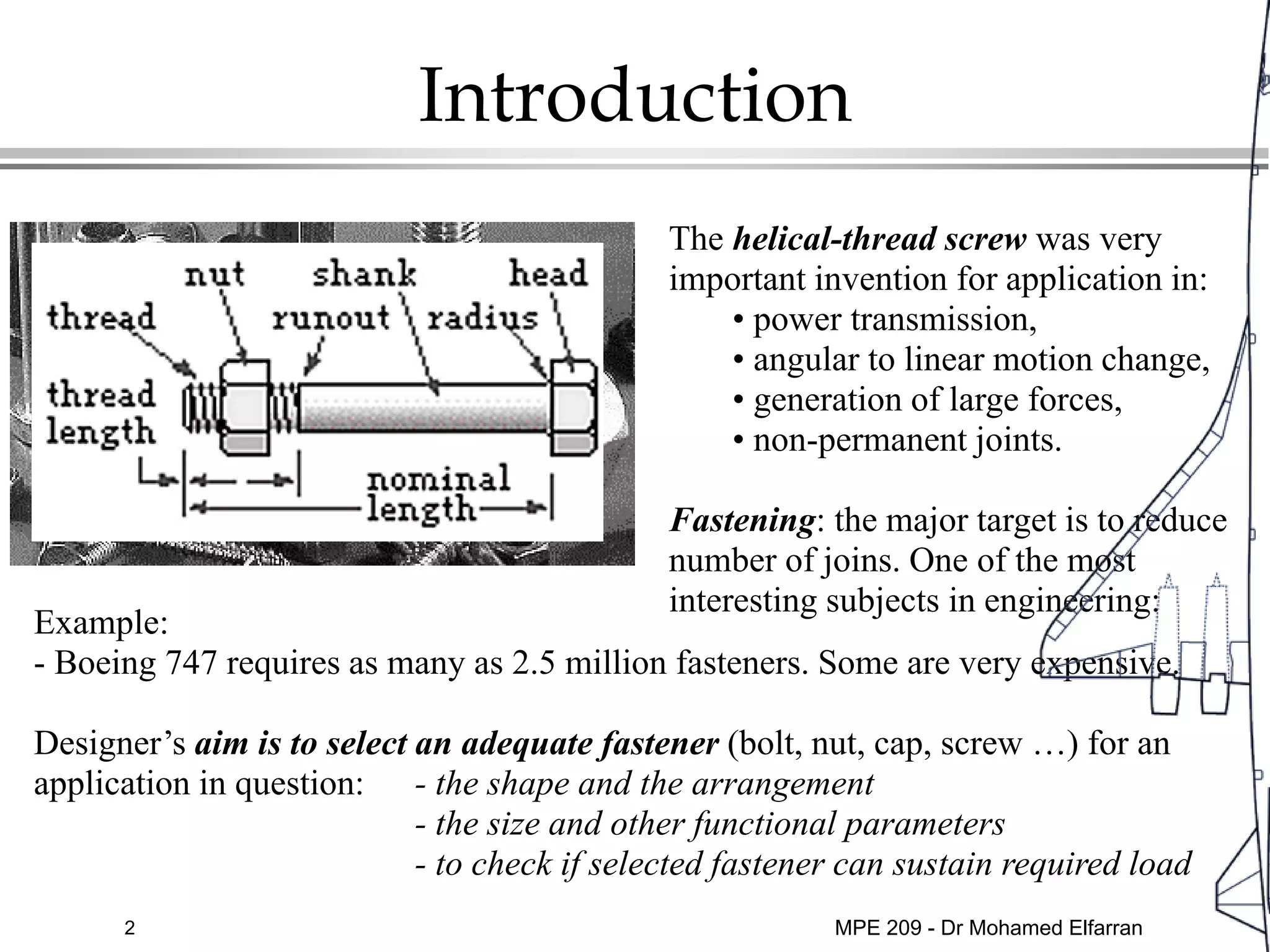 Mpe 209 lec 10 screw fastners | PDF