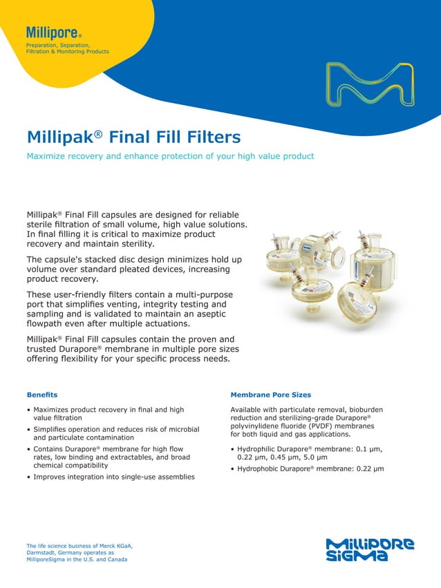 Millipak® Final Fill Filters | PDF | Physics | Science