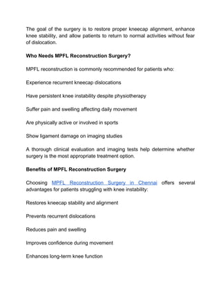 MPFL Reconstruction Surgery In Chennai_ Restore Knee Stability - Shri ...