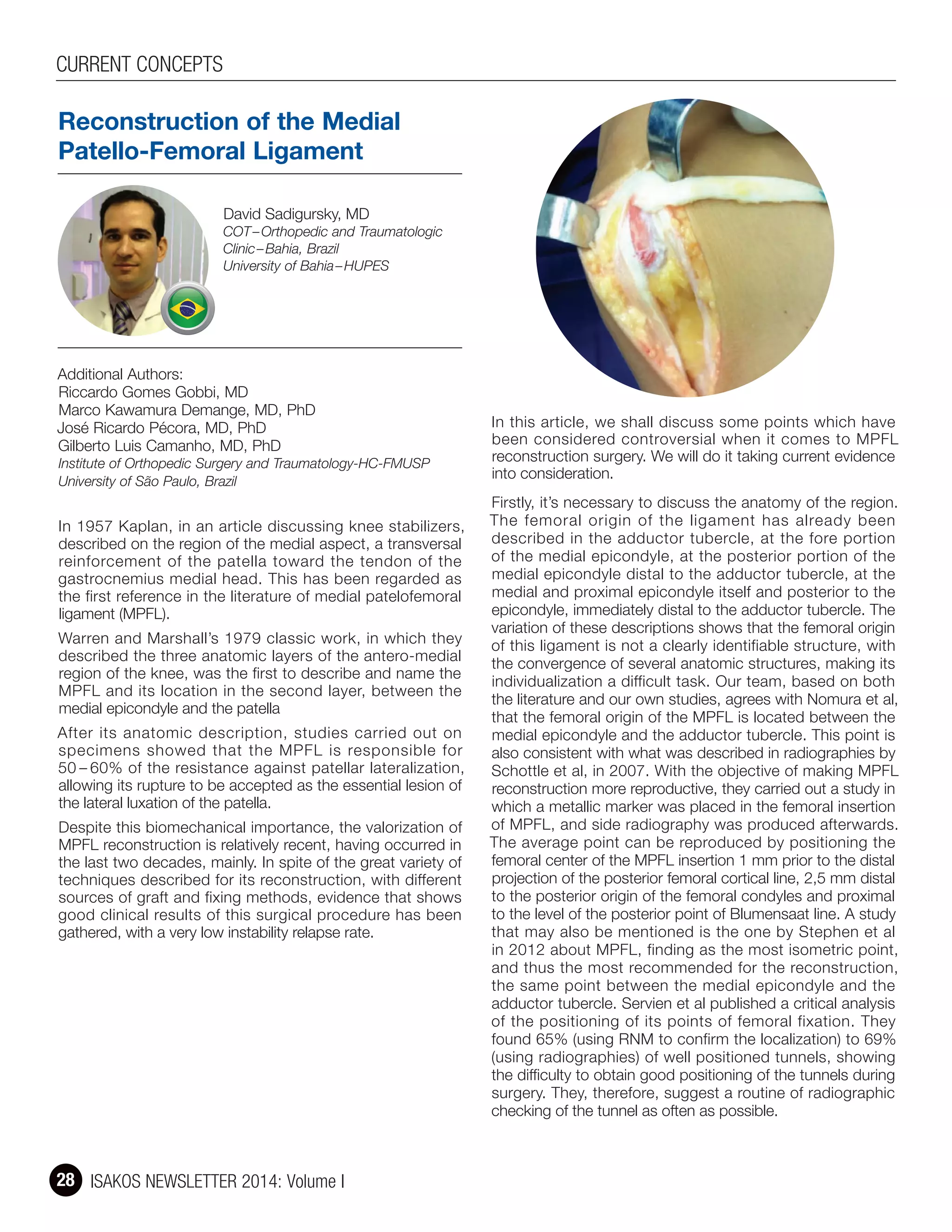 Medial Patellofemoral Ligament Reconstruction with Patellar Tendon | PDF