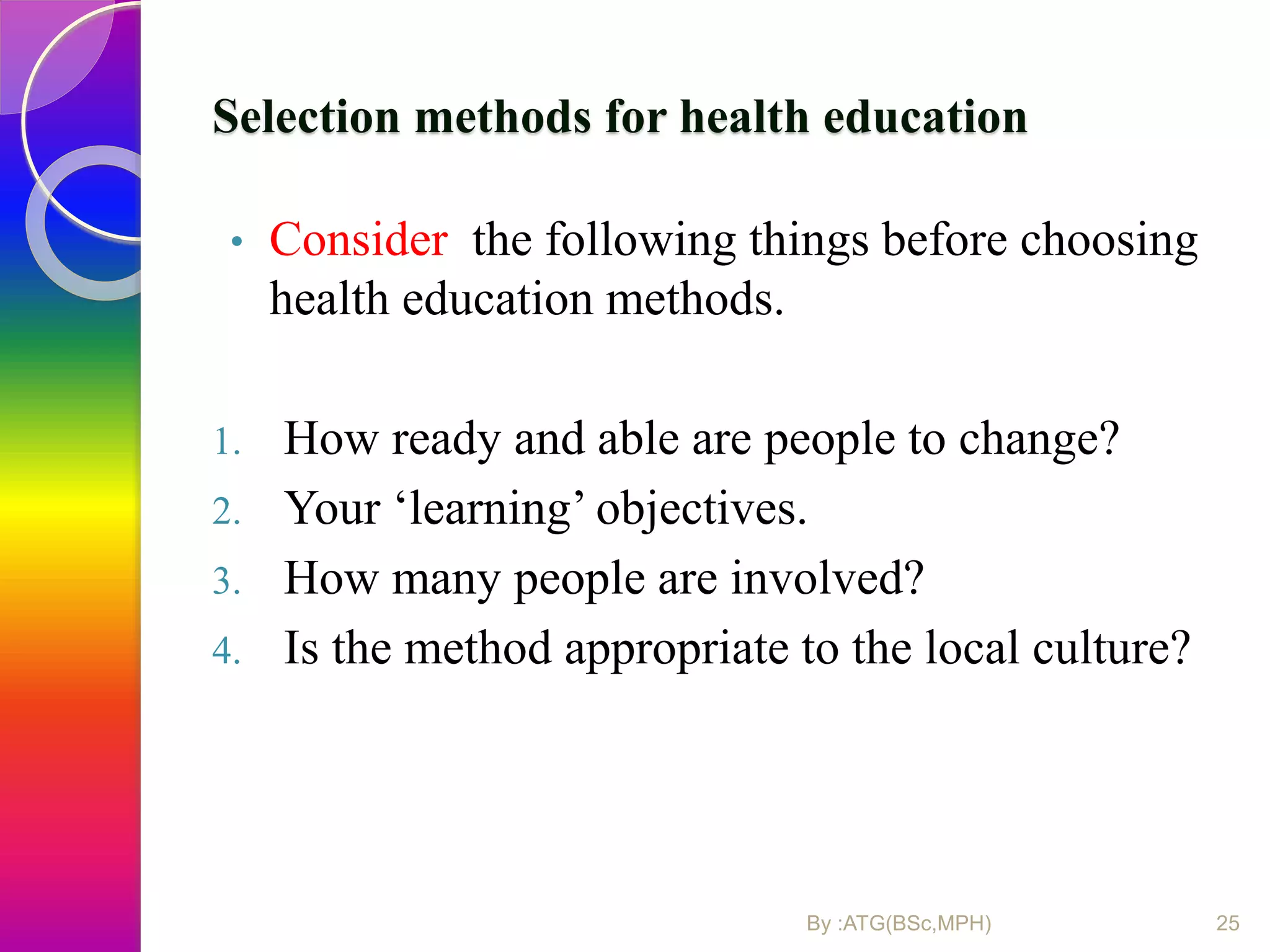 Health Education Methods and Materials-2015 | PPTX