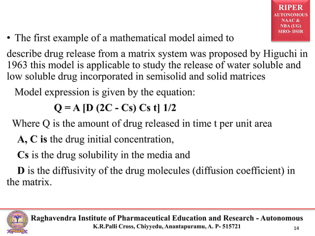 Higuchi plots for tablet dissolution | PPTX
