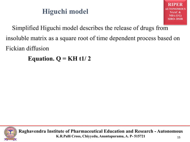 Higuchi plots for tablet dissolution | PPTX