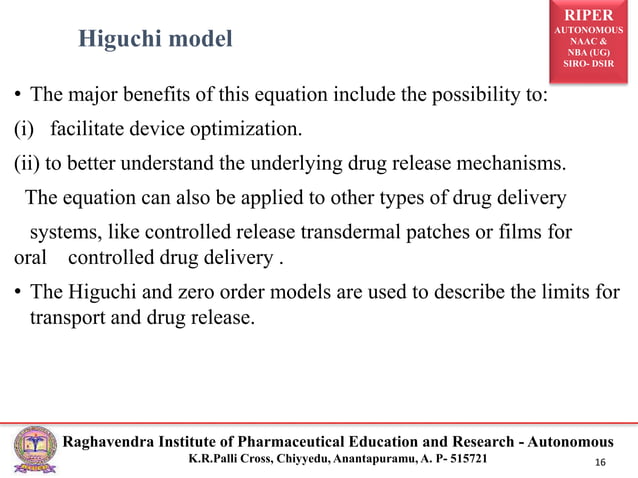 Higuchi plots for tablet dissolution | PPTX