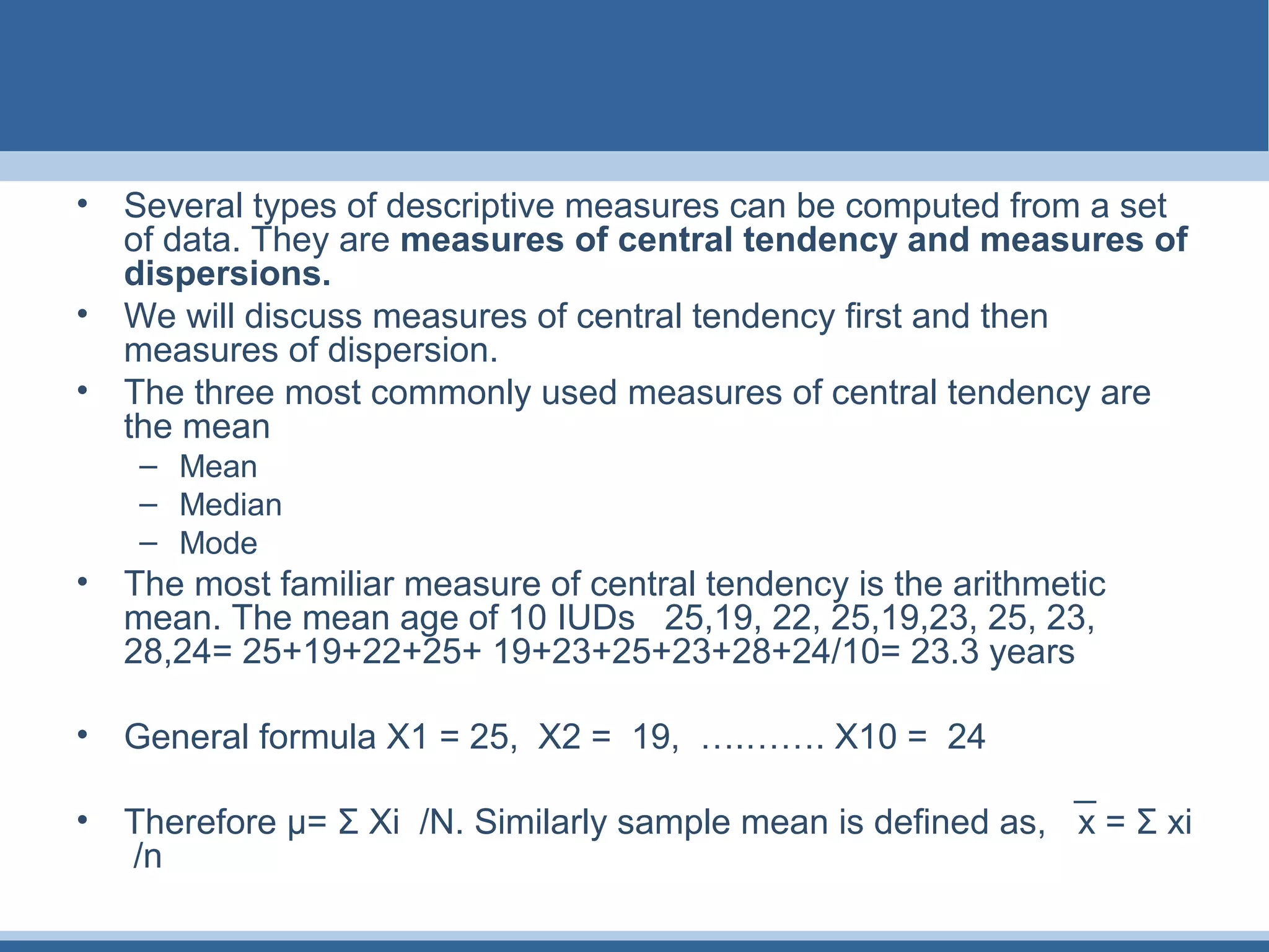 Measures of Central Tendency and Dispersion | PPT