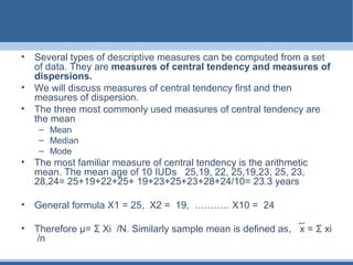 Measures of Central Tendency and Dispersion | PPT