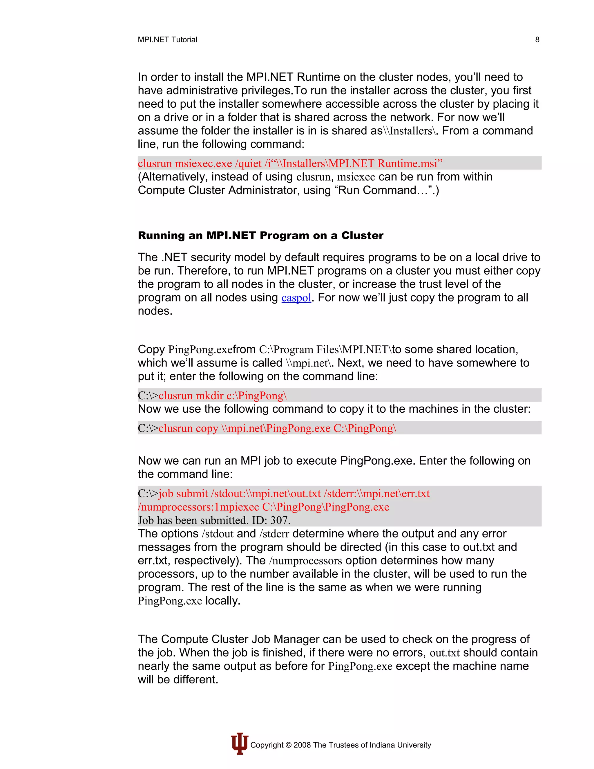 Mpi.net tutorial | DOC