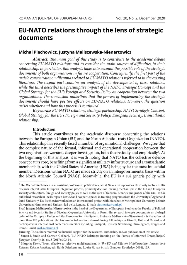 EU-NATO relations through the lens of strategic documents | PDF
