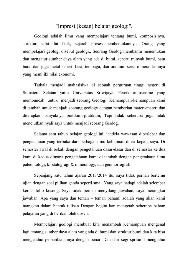 Essai "kesan Belajar Geologi" | DOCX