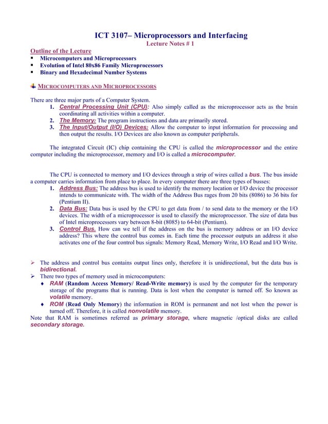 Introduction To Microprocessor Lecture 01 Pdf Data Storage And 6687