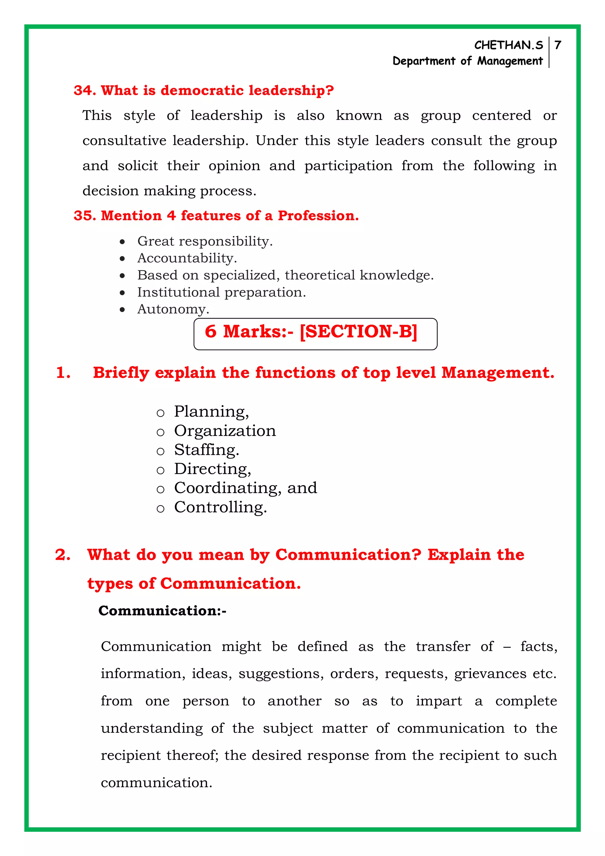 Management Process important questions | PDF