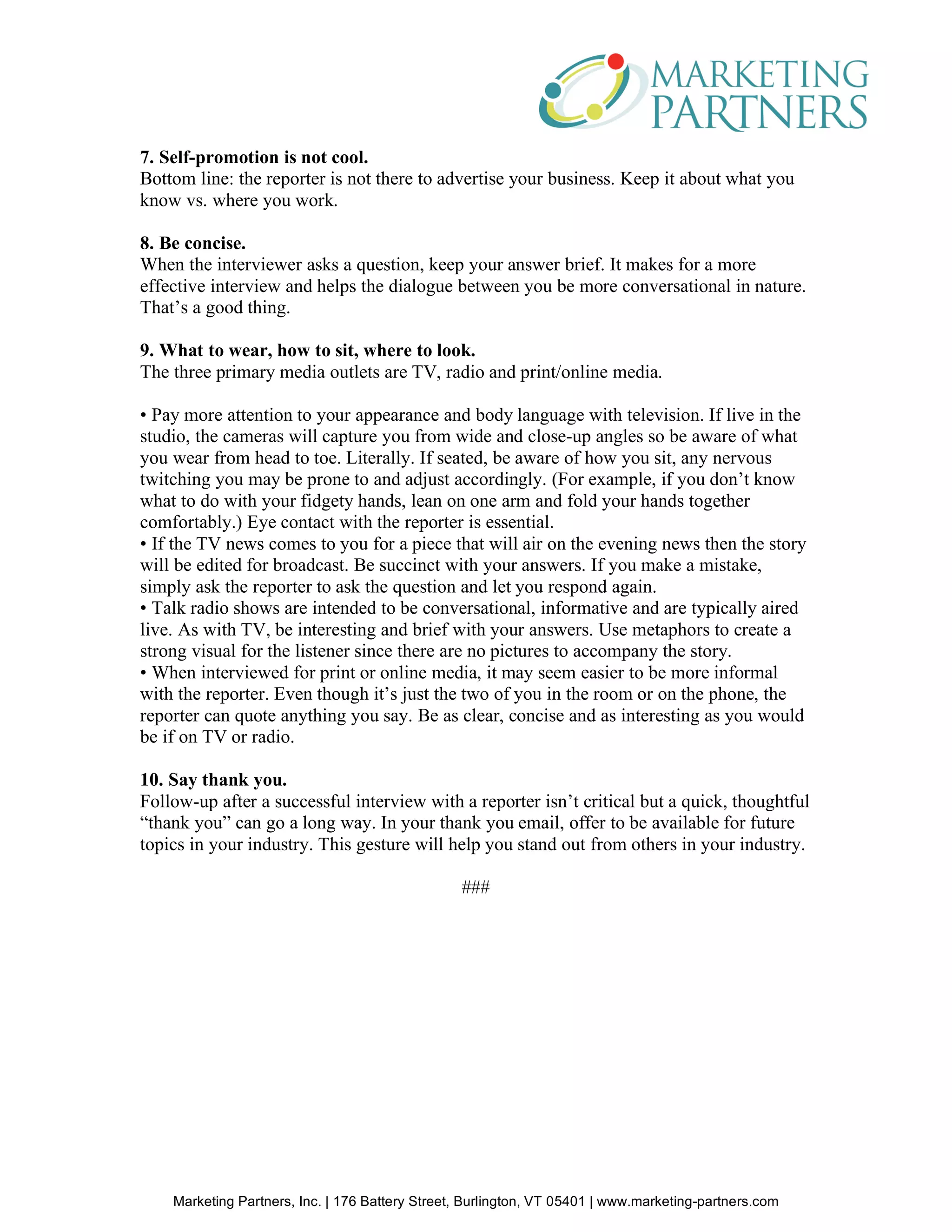 10 Tips for Media Interview Preparation | PDF