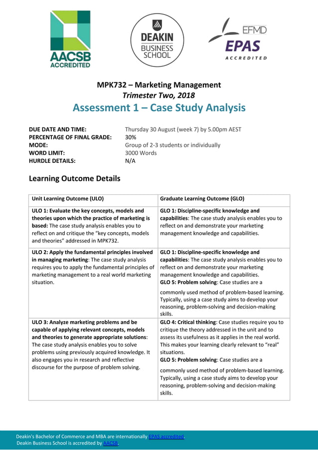 Mpk732 t2 2018 assignment 1 case | PDF
