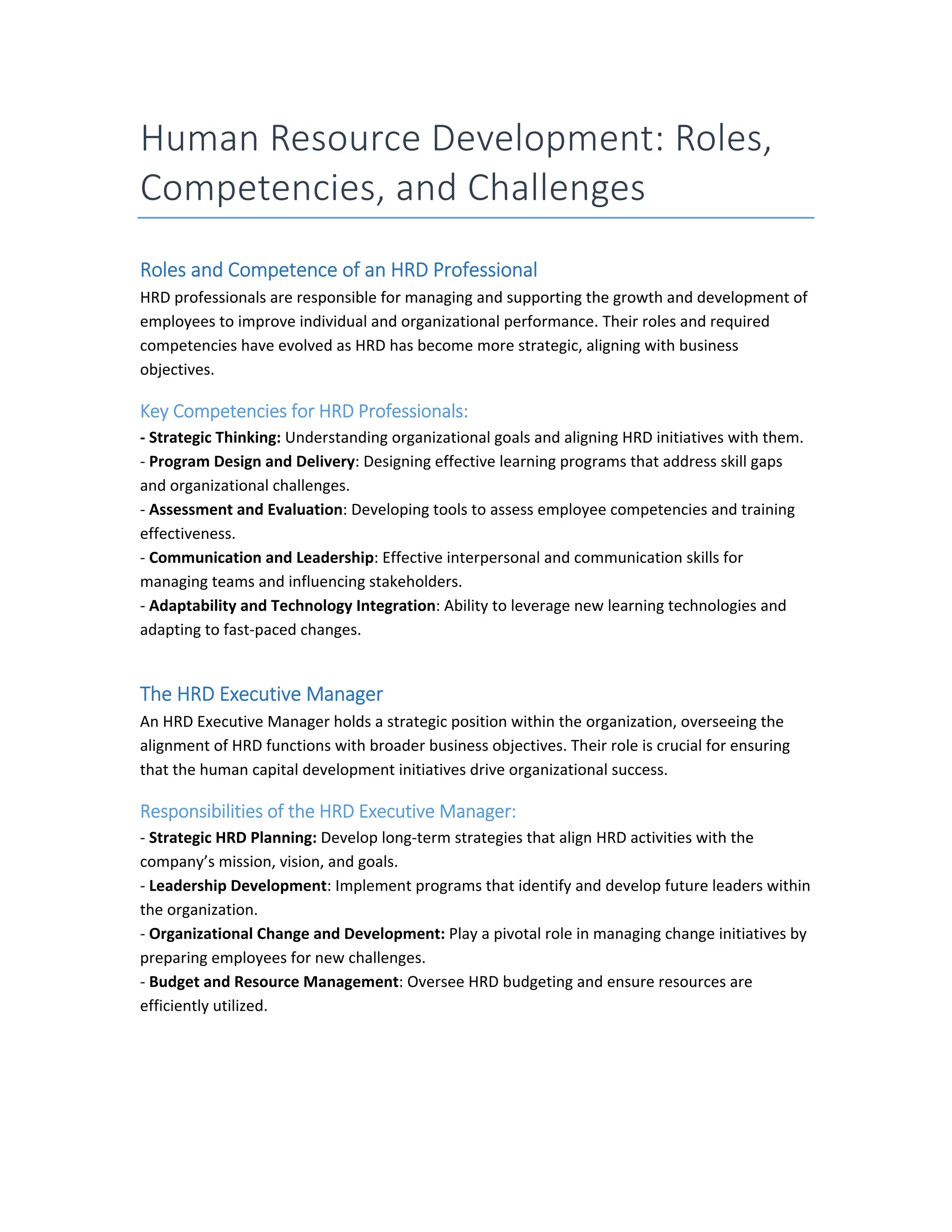 HRD ROLE AND CHALLENGES AND compwtencies | PDF