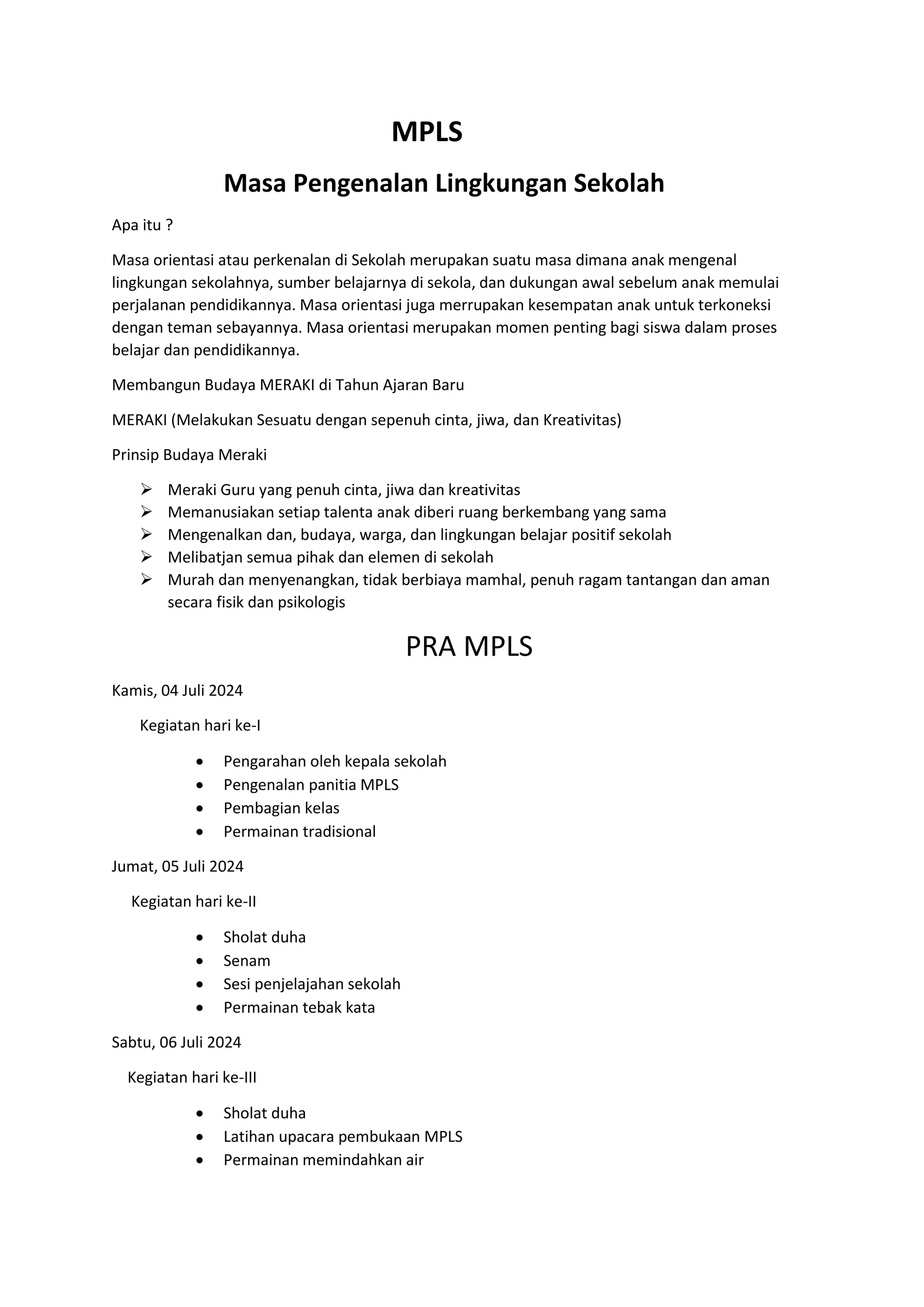 MPLS 2024 2025 merupakan contoh modul alur kegiatan MPLS tingkat SMP | DOCX