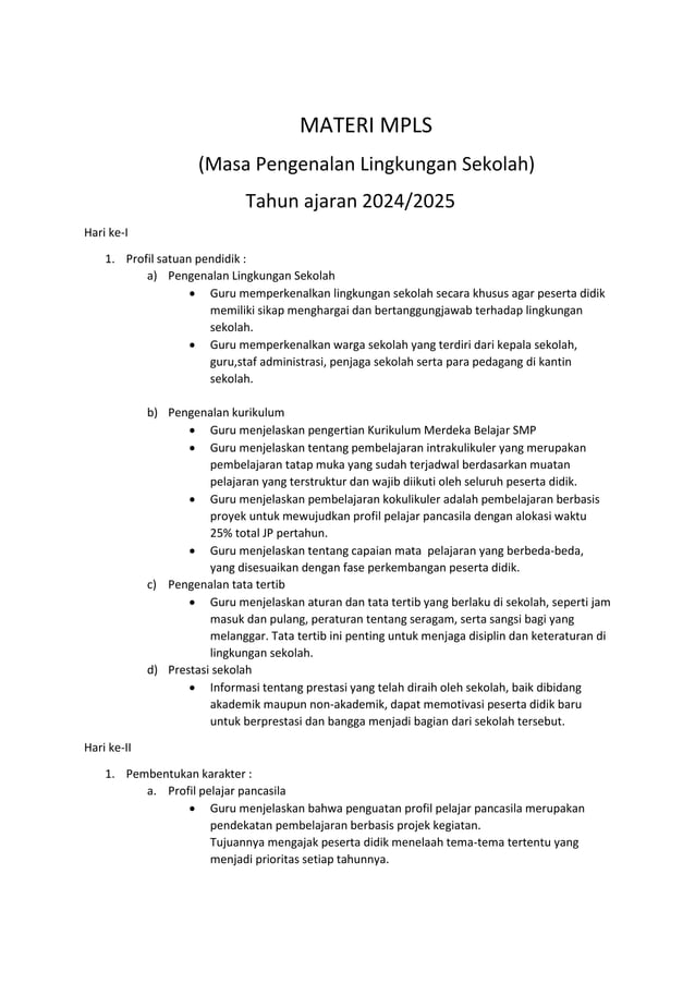 MPLS 2024 2025 merupakan contoh modul alur kegiatan MPLS tingkat SMP | DOCX
