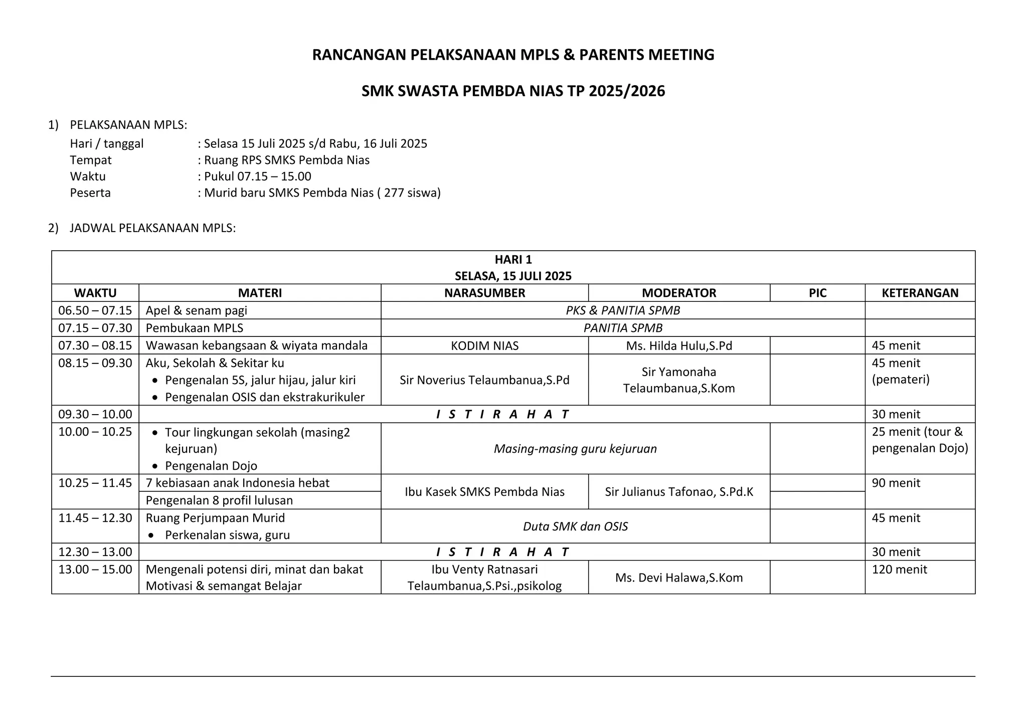 MPLS 2025-2026 MASA PENGENALAN LINGKUNGAN SEKOLAH | PDF