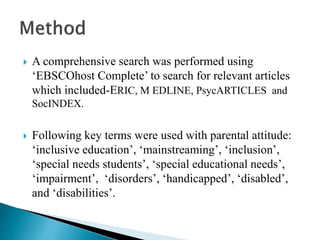 Attitude of Parents' towards inclusion children with disabilities: A ...