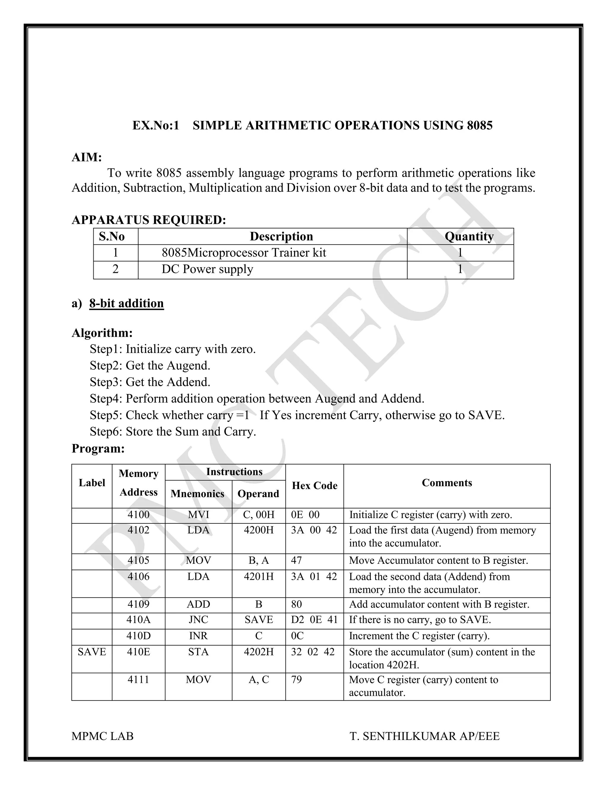 MPMC LAB MANUAL EEE | PDF