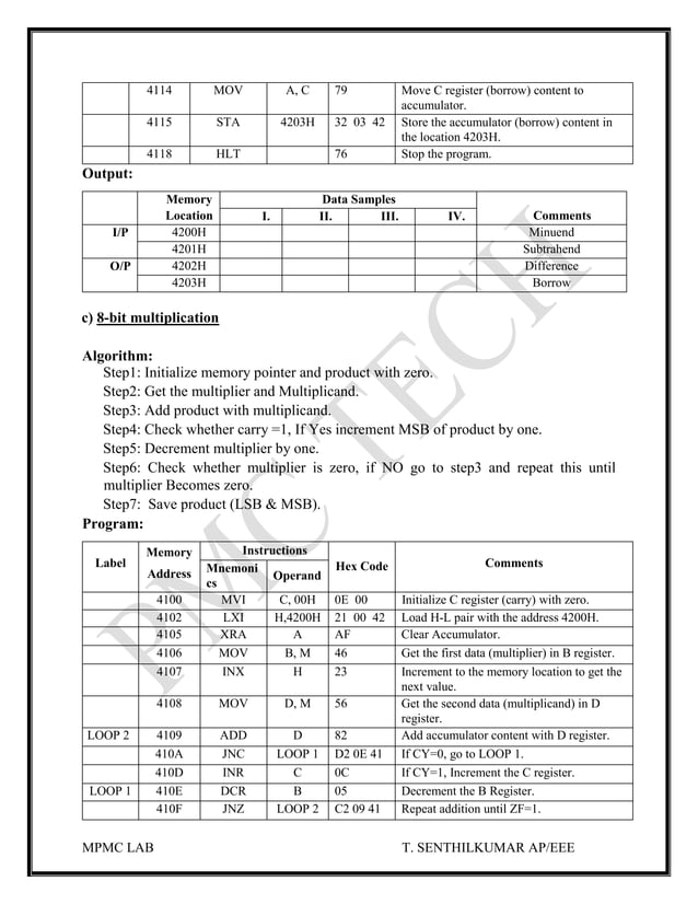 MPMC LAB MANUAL EEE | PDF | Computing | Technology & Computing