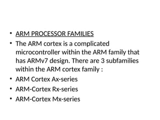 mpmc unit v explain about Arm architecture and their families | PPTX